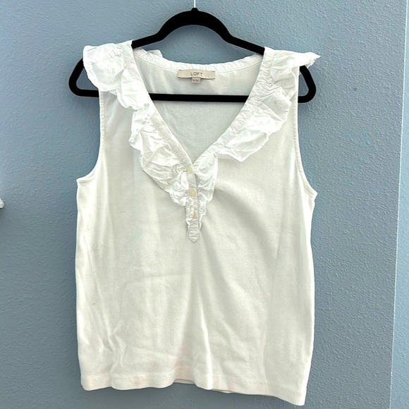 LOFT | Tops | Loft Ribbed Ruffle Neck Top | Poshmark